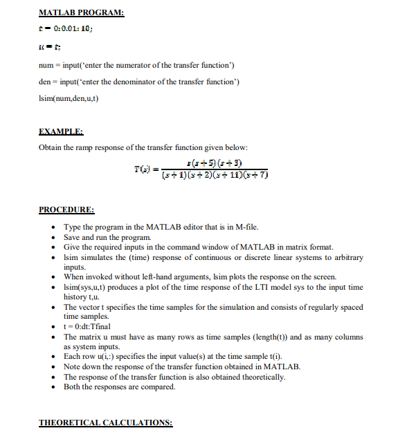 Solved 5.RAMP RESPONSE OF A TRANSFER FUNCTION AIM: To obtain | Chegg.com