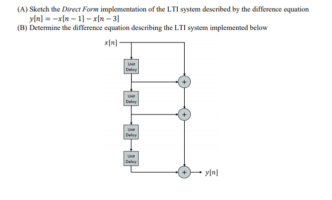 Solved (A) Sketch the Direct Form implementation of the LTI | Chegg.com