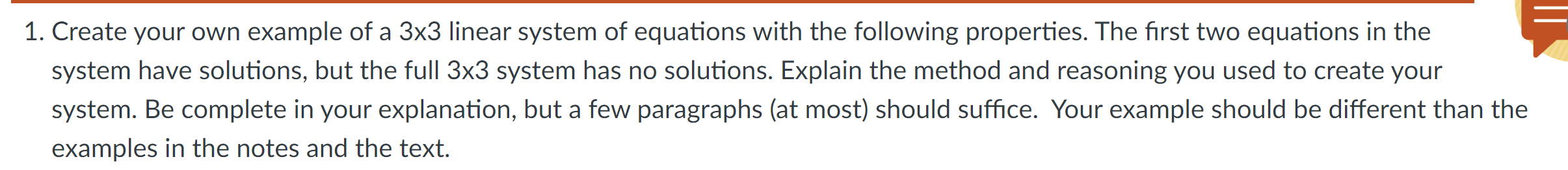 Solved 1. Create your own example of a 3x3 linear system of | Chegg.com