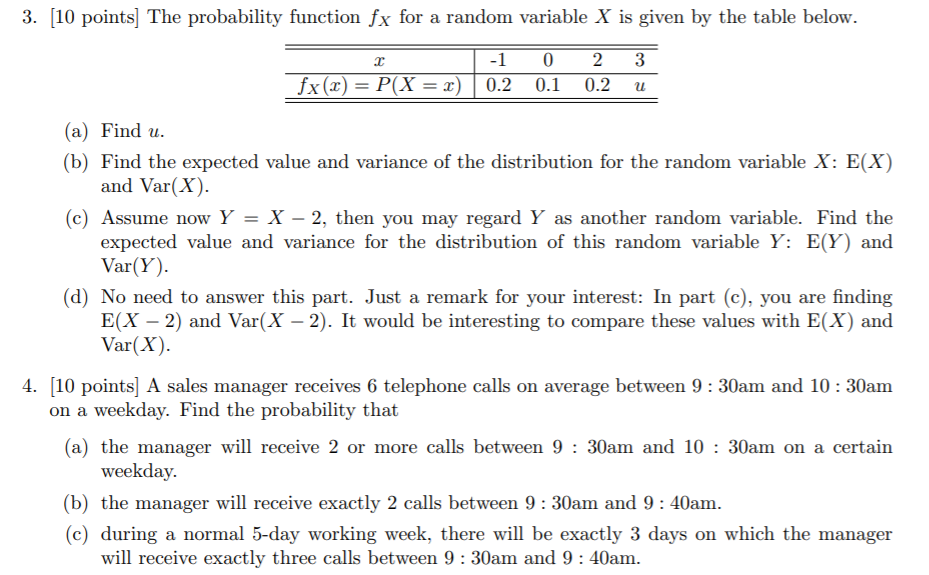 Solved 3. [10 points) The probability function fx for a | Chegg.com