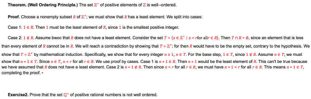 Solved Theorem. (Well Ordering Principle.) The set Z of | Chegg.com
