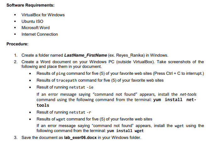 Solved Software Requirements: VirtualBox for Windows Ubuntu | Chegg.com