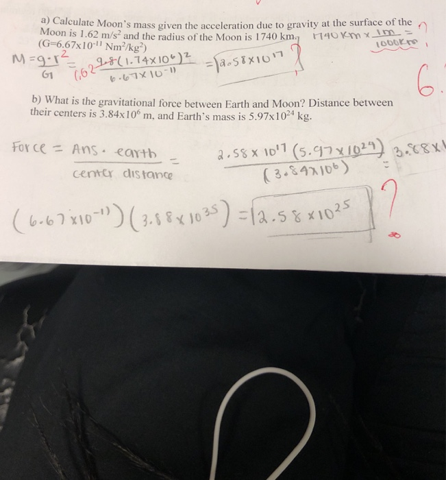 Solved Calculate Moon's mass given the acceleration due to | Chegg.com