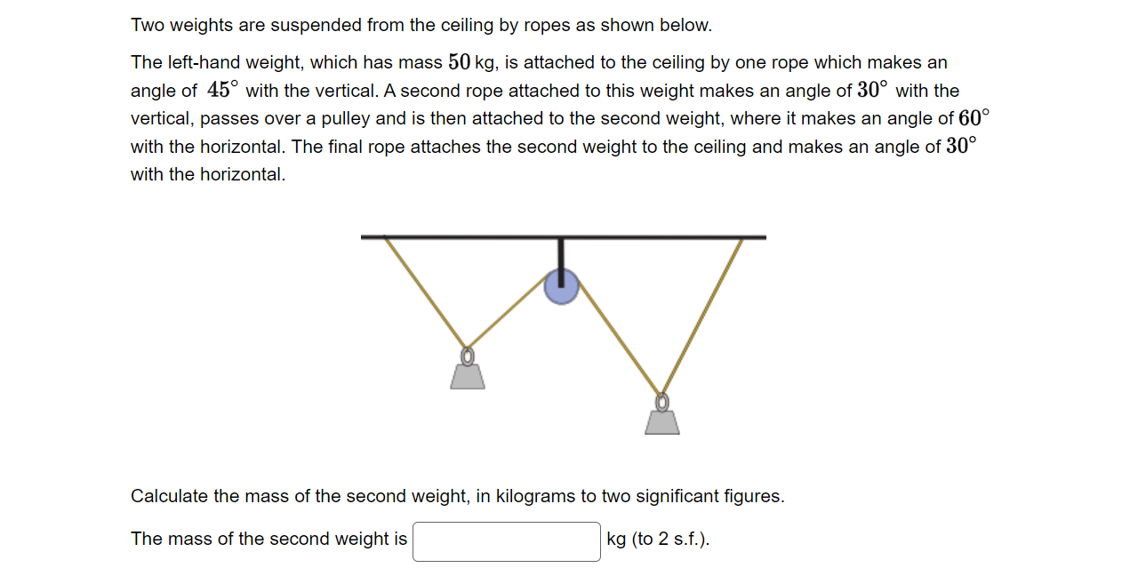 Solved Two weights are suspended from the ceiling by ropes | Chegg.com