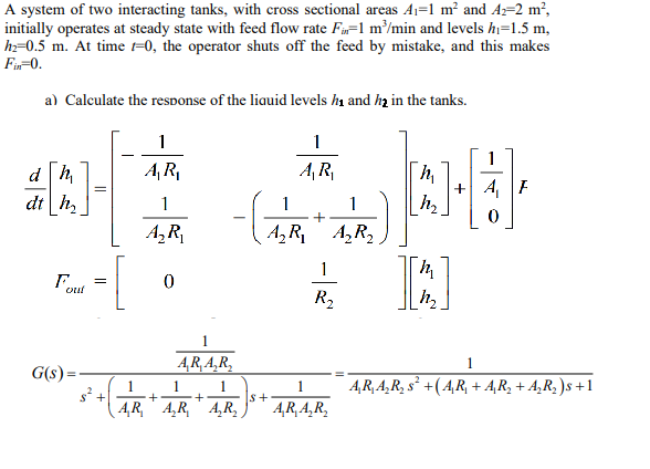 A system of two interacting tanks, with cross | Chegg.com