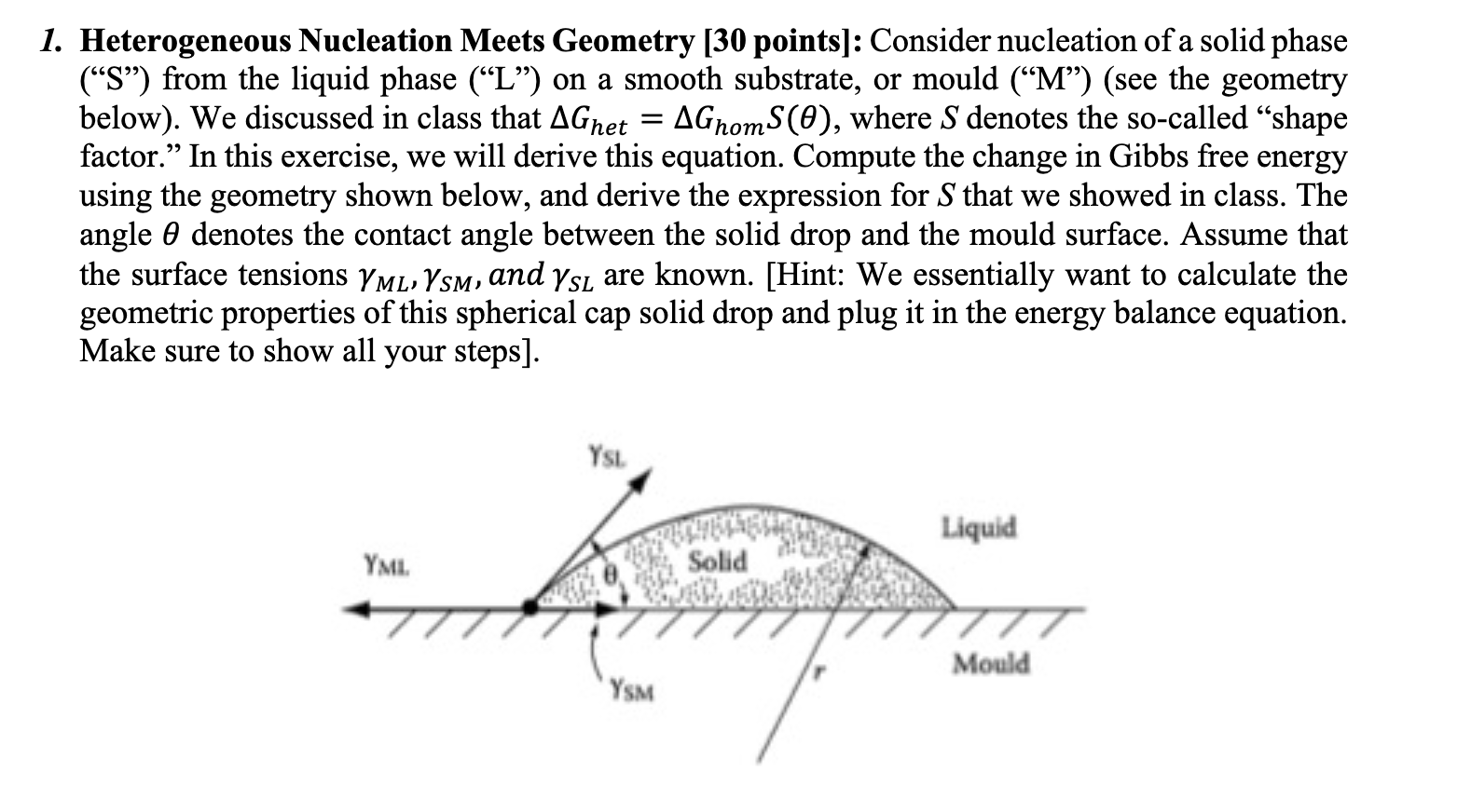 Solved 1. Heterogeneous Nucleation Meets Geometry [30 | Chegg.com
