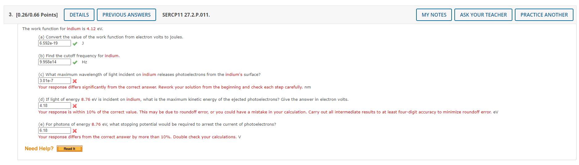 Solved The work function for indium is 4.12eV. (a) Convert | Chegg.com