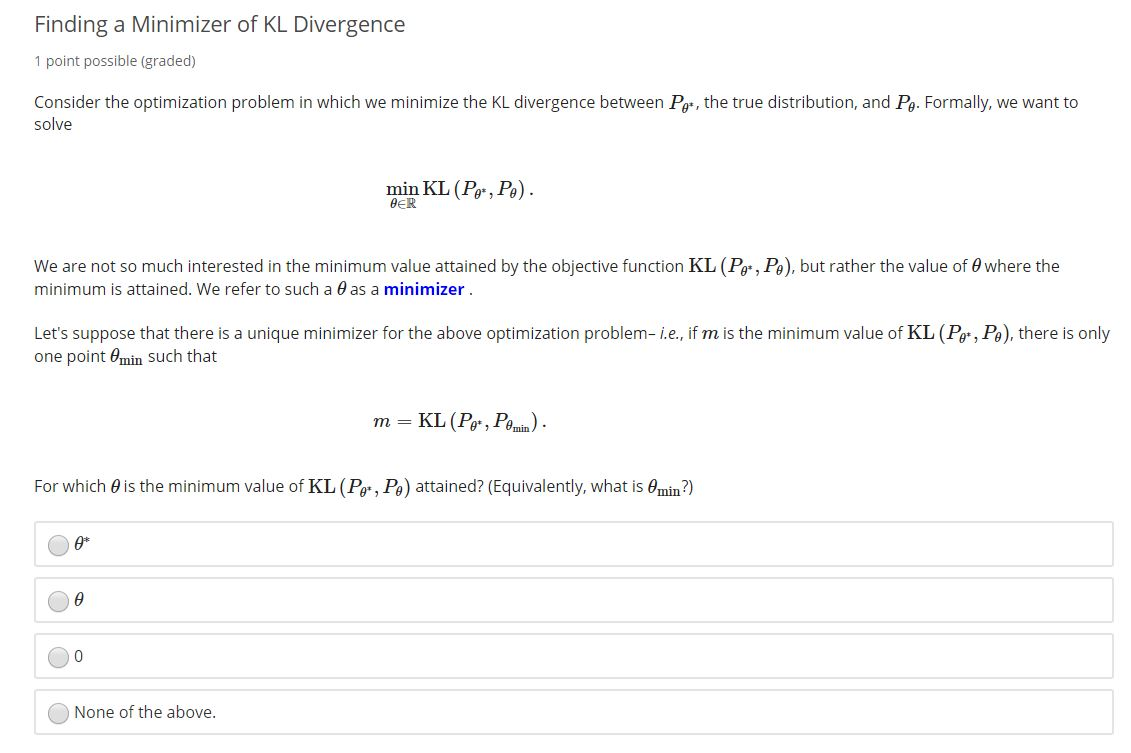 Finding a Minimizer of KL Divergence 1 point possible | Chegg.com