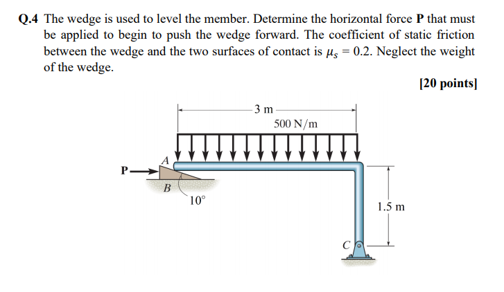 Solved Q.4 The wedge is used to level the member. Determine | Chegg.com