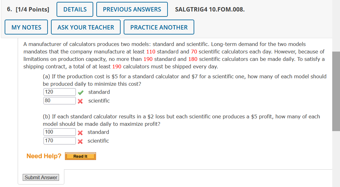 Solved A manufacturer of calculators produces two models: | Chegg.com