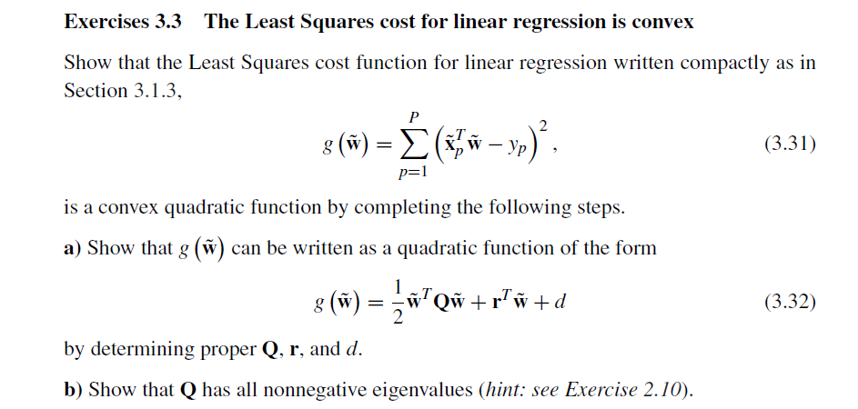 Exercises 3.3 The Least Squares cost for linear | Chegg.com