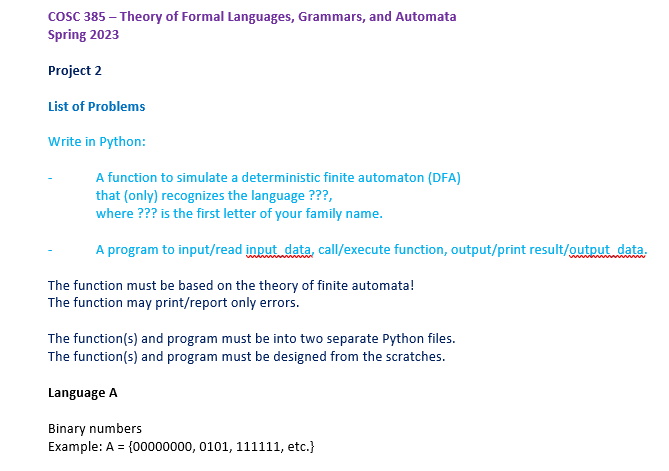 Solved COSC 385 - Theory of Formal Languages, Grammars, and | Chegg.com