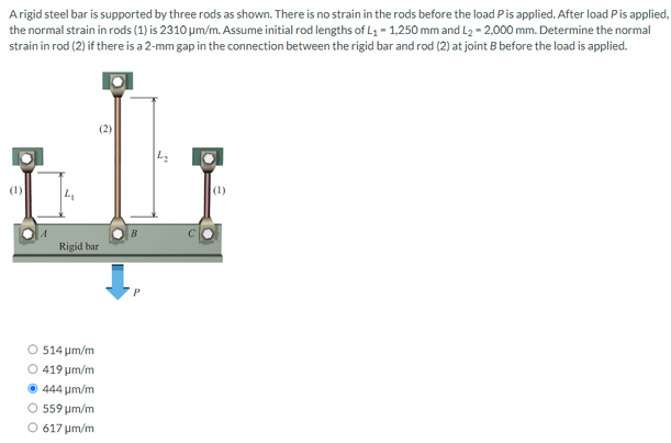 Solved A rigid steel bar is supported by three rods as | Chegg.com