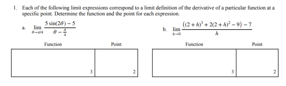 Solved 1 Each of the following limit expressions correspond | Chegg.com