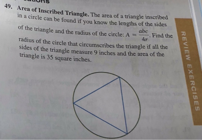 Solved uuUns 49. Area of Inscribed Triangle. The area of a | Chegg.com