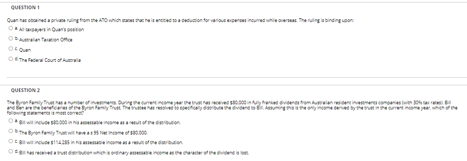 Solved QUESTION 1 Quan has obtained a private ruling from | Chegg.com