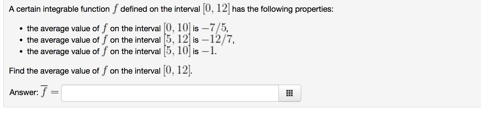 Solved A certain integrable function f defined on the | Chegg.com
