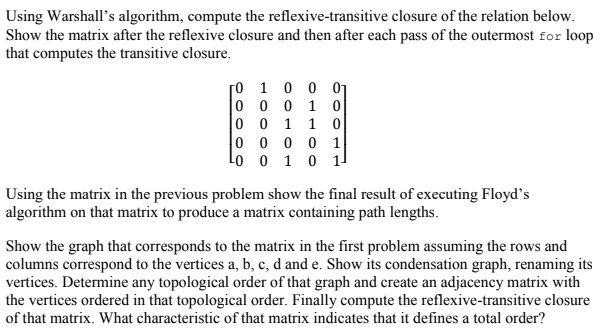 Solved Using Warshall's algorithm, compute the | Chegg.com