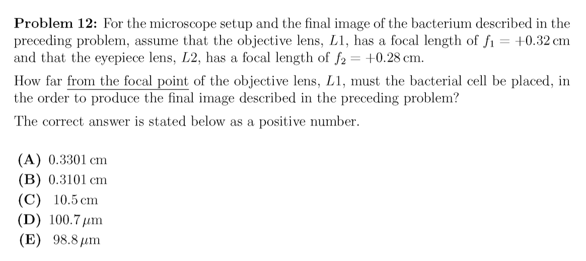 Problem 12: For the microscope setup and the final | Chegg.com
