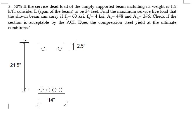 Solved 3- 50% If the service dead load of the simply | Chegg.com