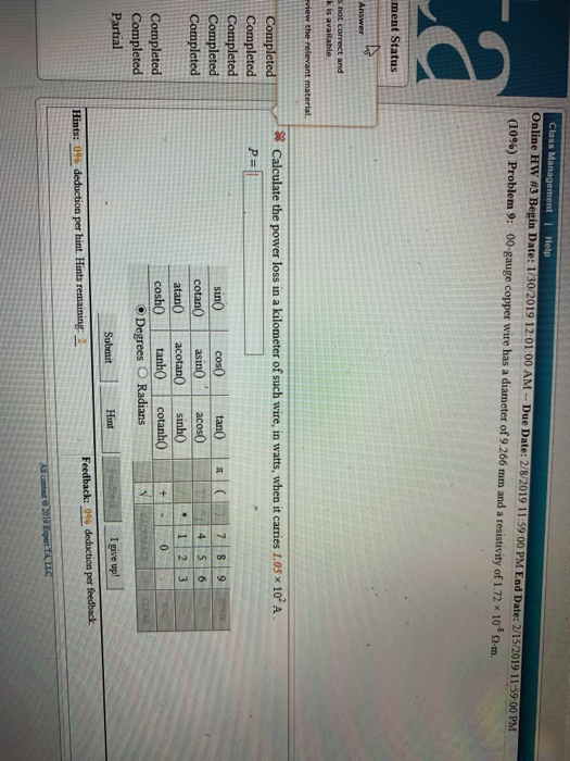 Solved in a Completed atan acotan in0 Completed Partial | Chegg.com