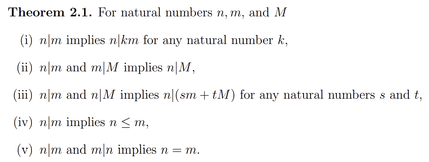 Solved Theorem 2.1. For natural numbers n,m, and M (i) n∣m | Chegg.com