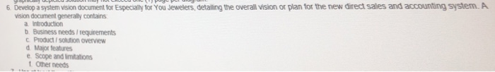 Solved 6 Develop a system vision document for Especialily | Chegg.com