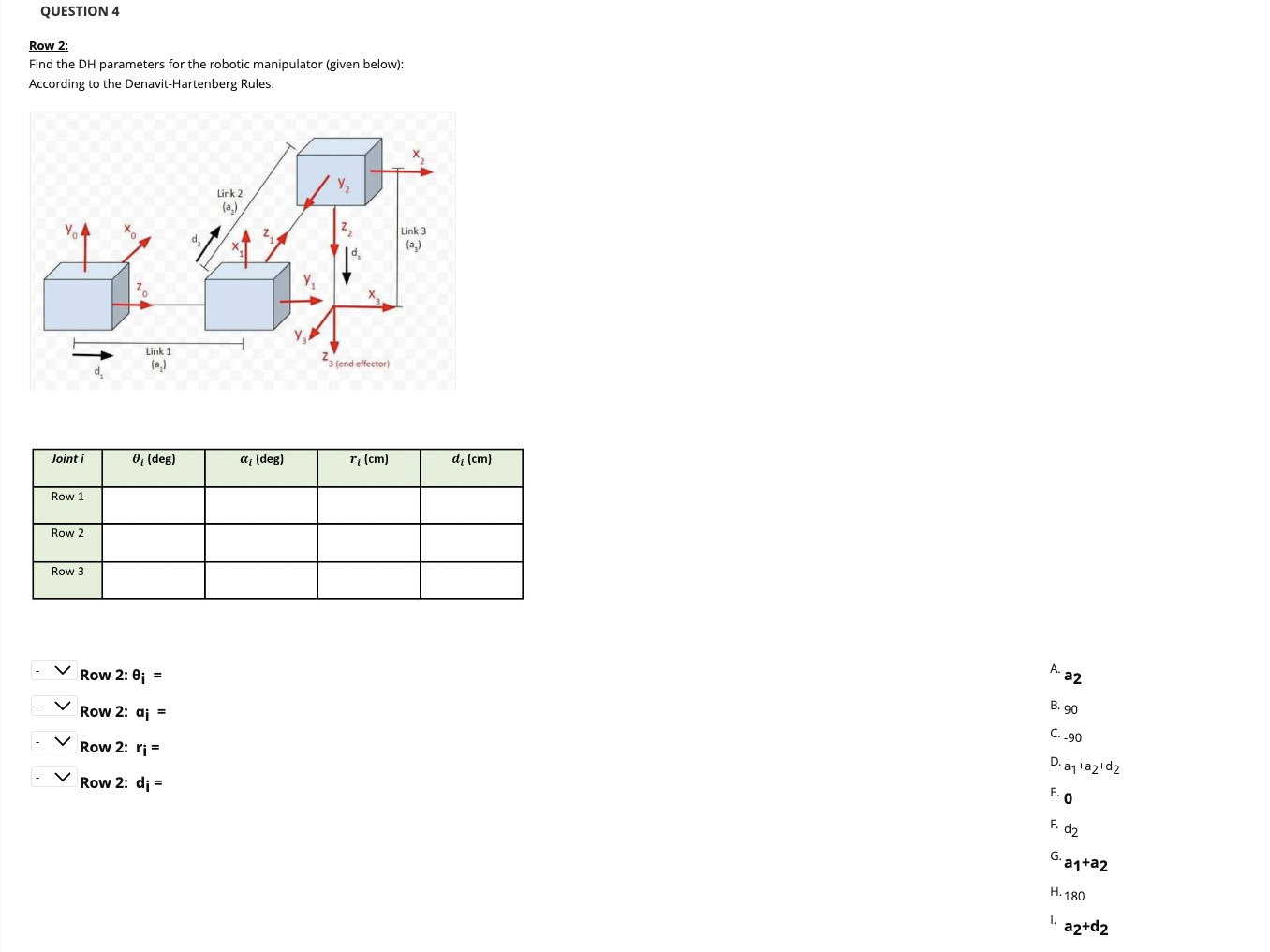 Row 2: Find the DH parameters for the robotic | Chegg.com