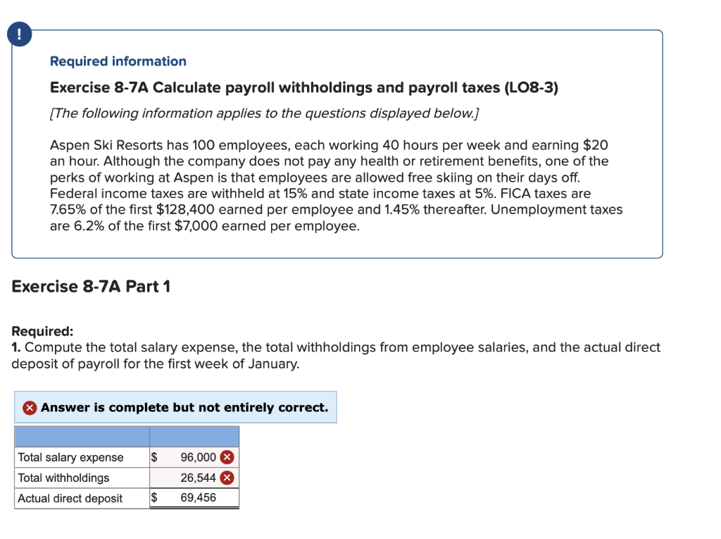 Solved Required information Exercise 8-7A Calculate payroll | Chegg.com