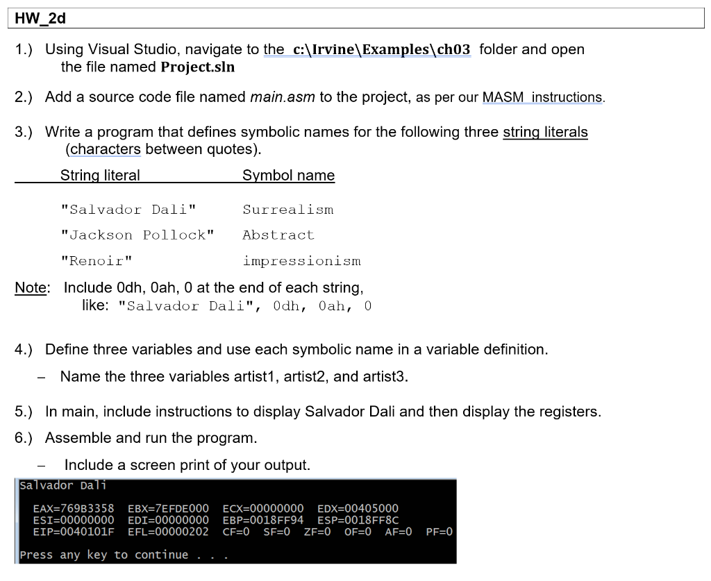 HW_2d 1.) Using Visual Studio, navigate to the | Chegg.com