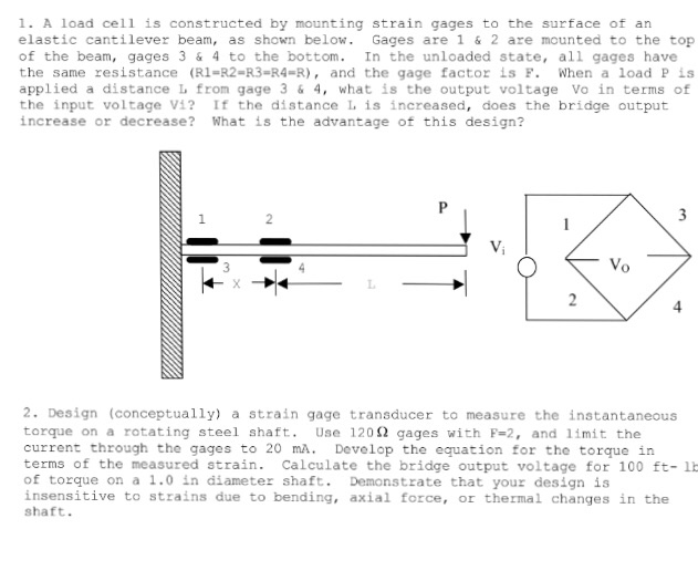 Solved A load cell is constructed by mounting strain gages | Chegg.com