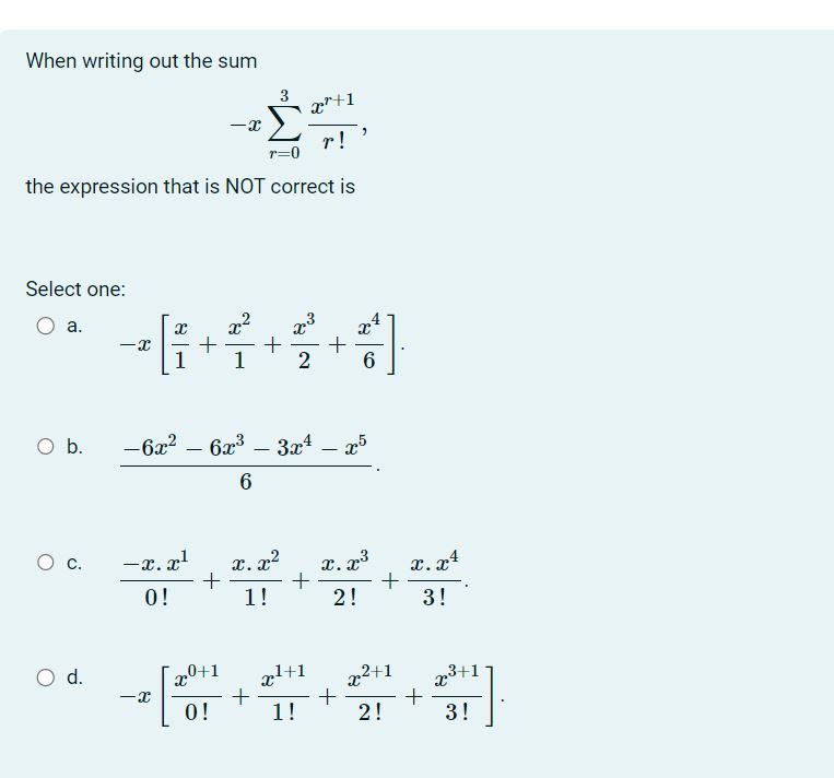 Solved When writing out the sum \\[ -x \\sum_{r=0}^{3} | Chegg.com