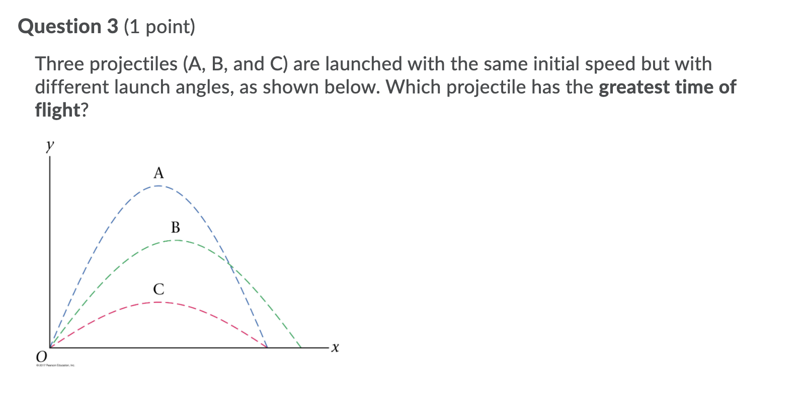 Solved Question 3 1 Point Three Projectiles A B And C