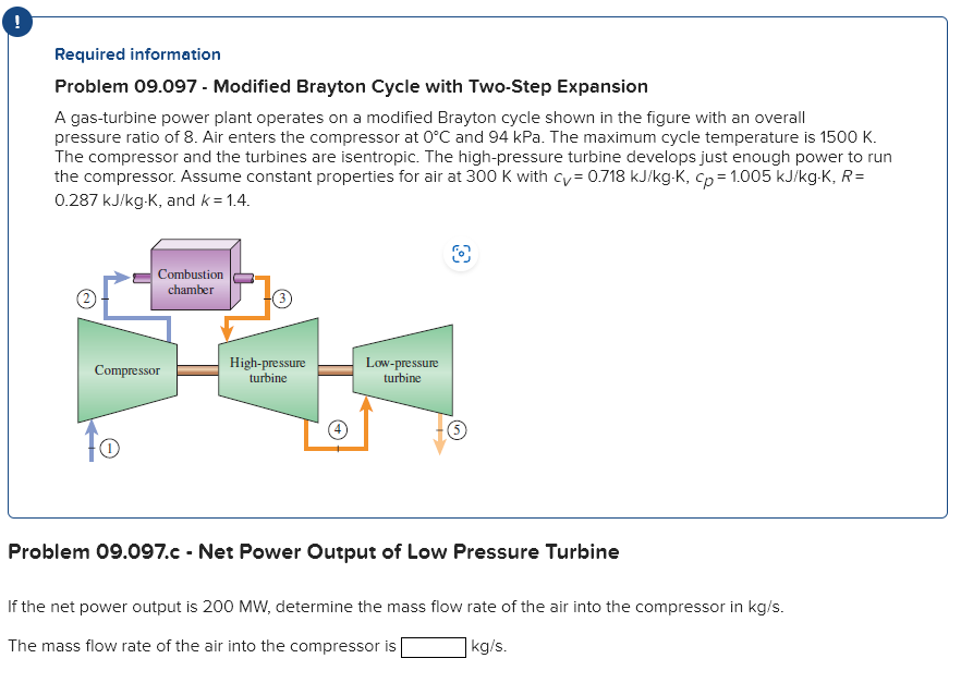 Solved Problem 09.097.c - ﻿Net Power Output of Low Pressure | Chegg.com