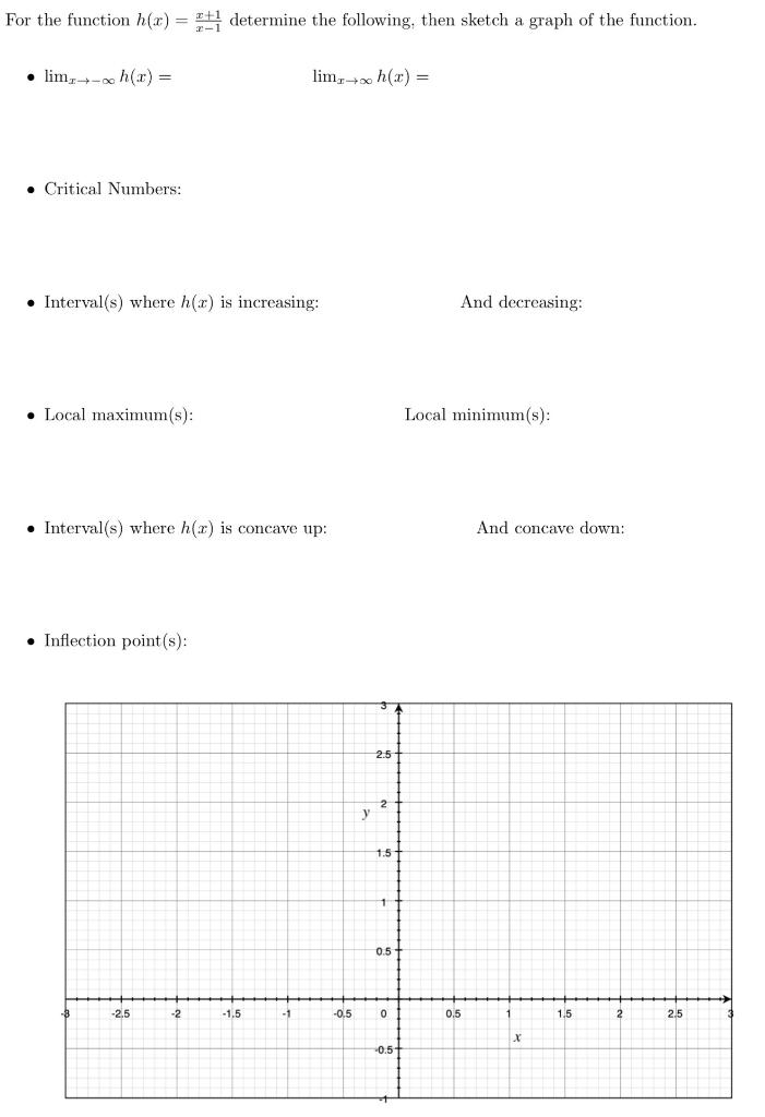 Solved For the function h(x)=x−1x+1 determine the following, | Chegg.com