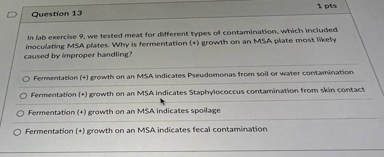 1 pts Question 13 In lab exercise 9. we tested meat | Chegg.com