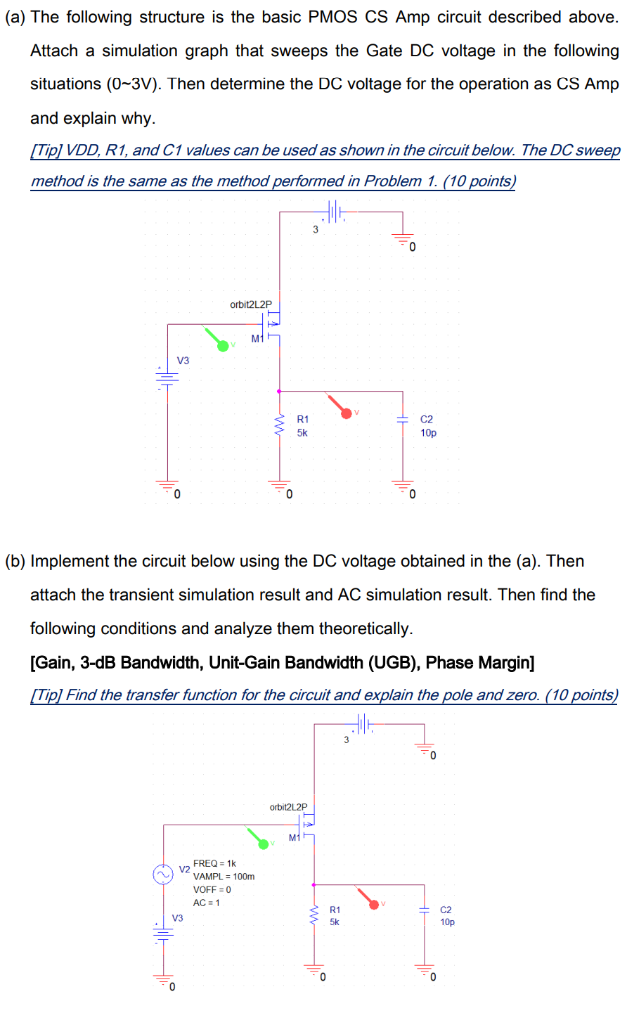 (a) The following structure is the basic PMOS CS Amp | Chegg.com