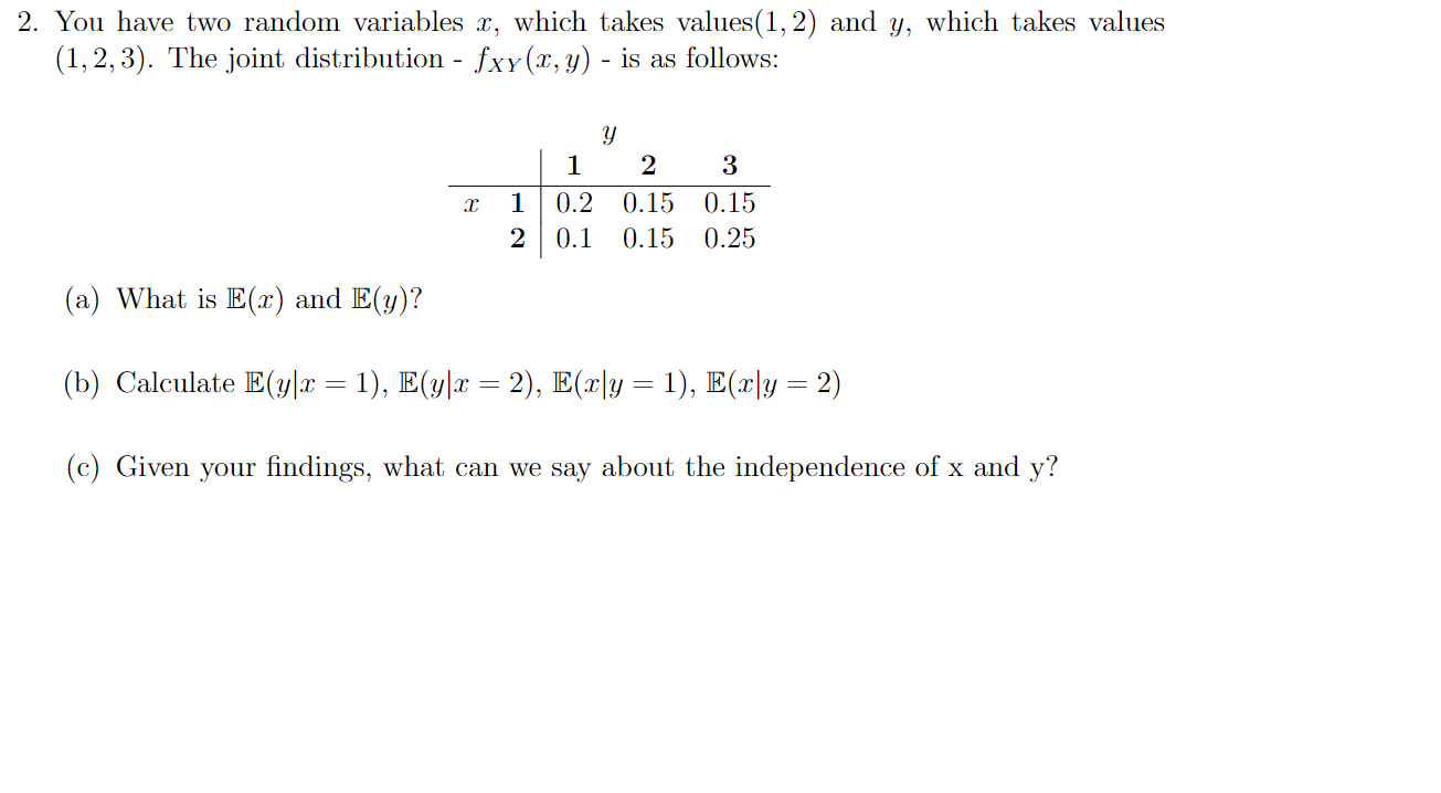 Solved You have two random variables x, which takes values | Chegg.com