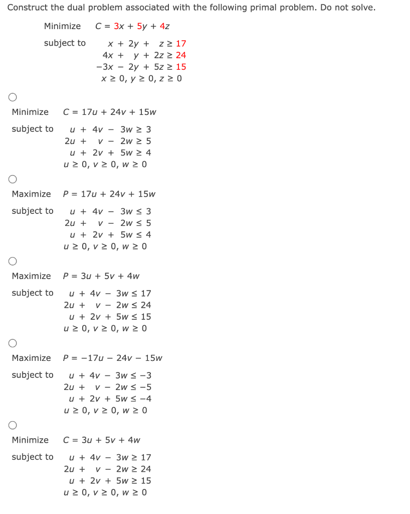 Solved Construct the dual problem associated with the | Chegg.com