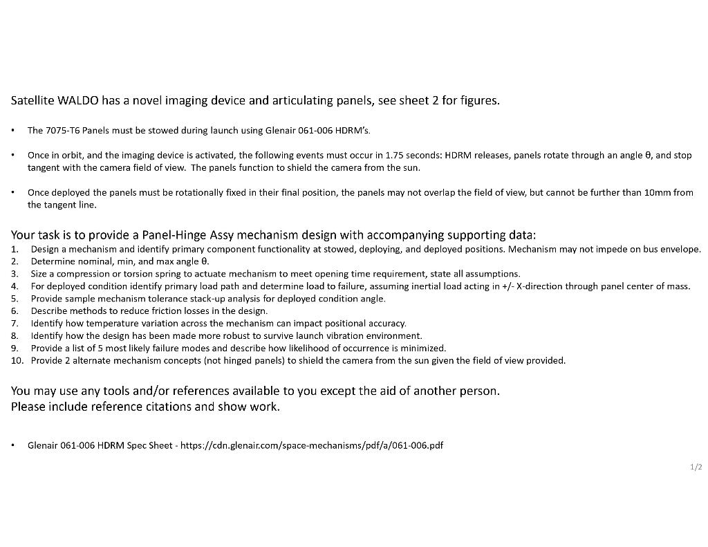 Satellite WALDO has a novel imaging device and | Chegg.com