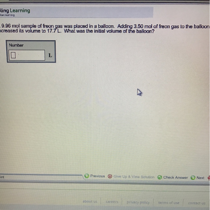Solved 9.96 mol sample of freon gas was placed in a balloon. | Chegg.com