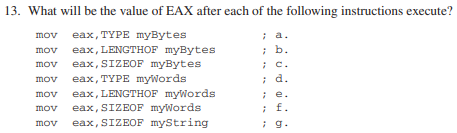 Solved 13. What will be the value of EAX after each of the | Chegg.com