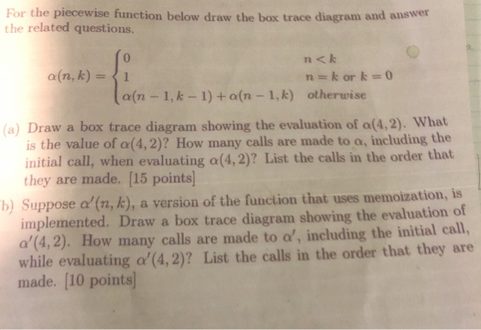 Solved For the piecewise function below draw the box trace | Chegg.com