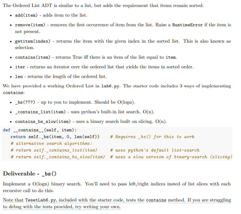 The Ordered List ADT is similar to a list, but adds | Chegg.com