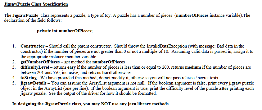 Solved Toy Class Specification The Toy class represents a | Chegg.com