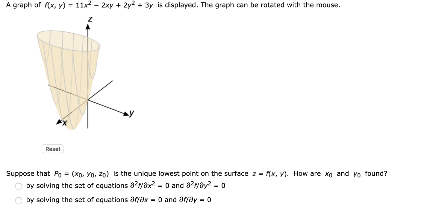 Solved A graph of f(x, y) = 11x2 – 2xy + 2y2 + 3y is | Chegg.com