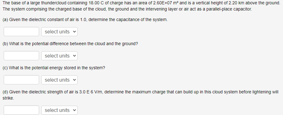 Solved The base of a large thundercloud containing 18.00C of | Chegg.com