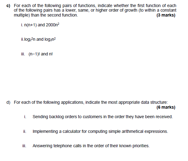 Solved c) For each of the following pairs of functions, | Chegg.com
