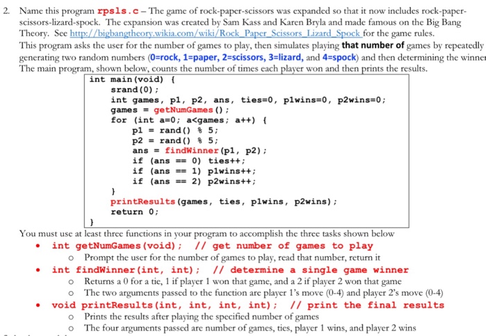 Solved 2. Name this program rpsls.c- The game of | Chegg.com