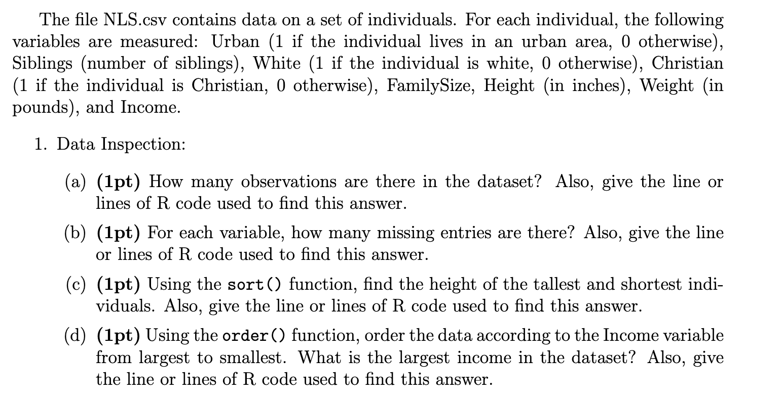 Solved The file NLS.csv contains data on a set of | Chegg.com